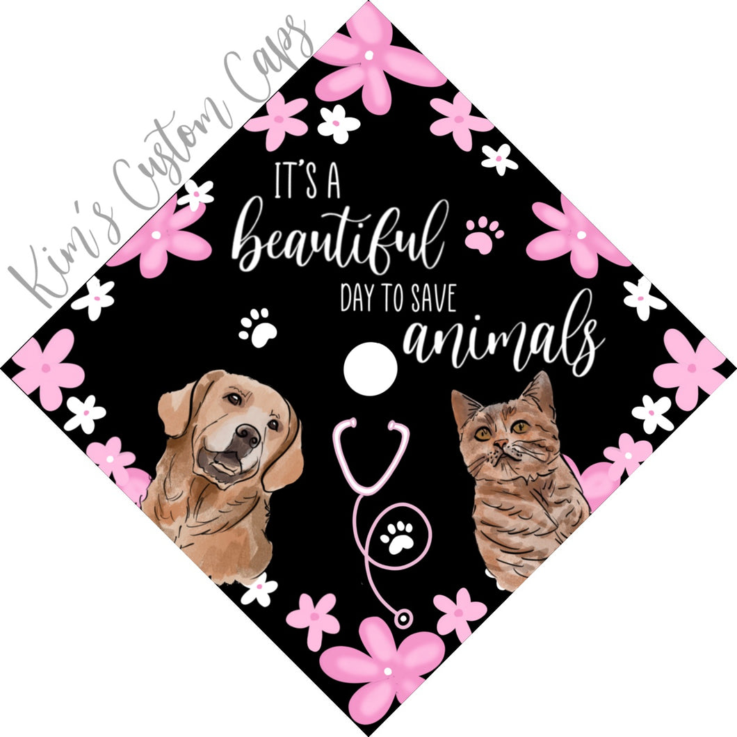 Premade Printed Veterinarian Vet Tech Graduation Cap Topper
