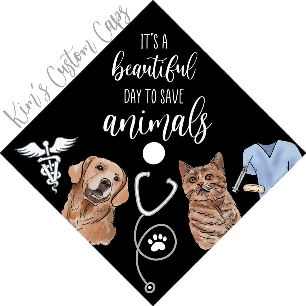 Premade Printed Veterinarian Vet Tech Graduation Cap Topper