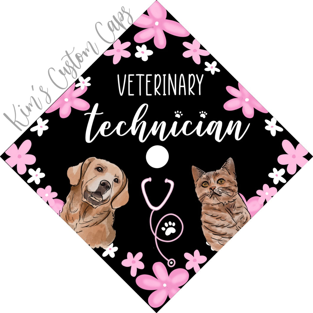 Premade Printed Veterinary Vet Tech Graduation Cap Topper