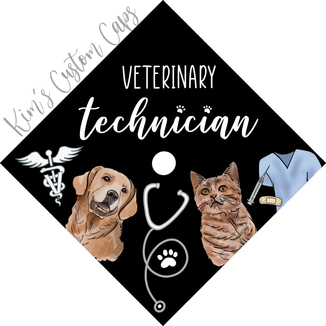 Premade Printed Veterinary Vet Tech Graduation Cap Topper