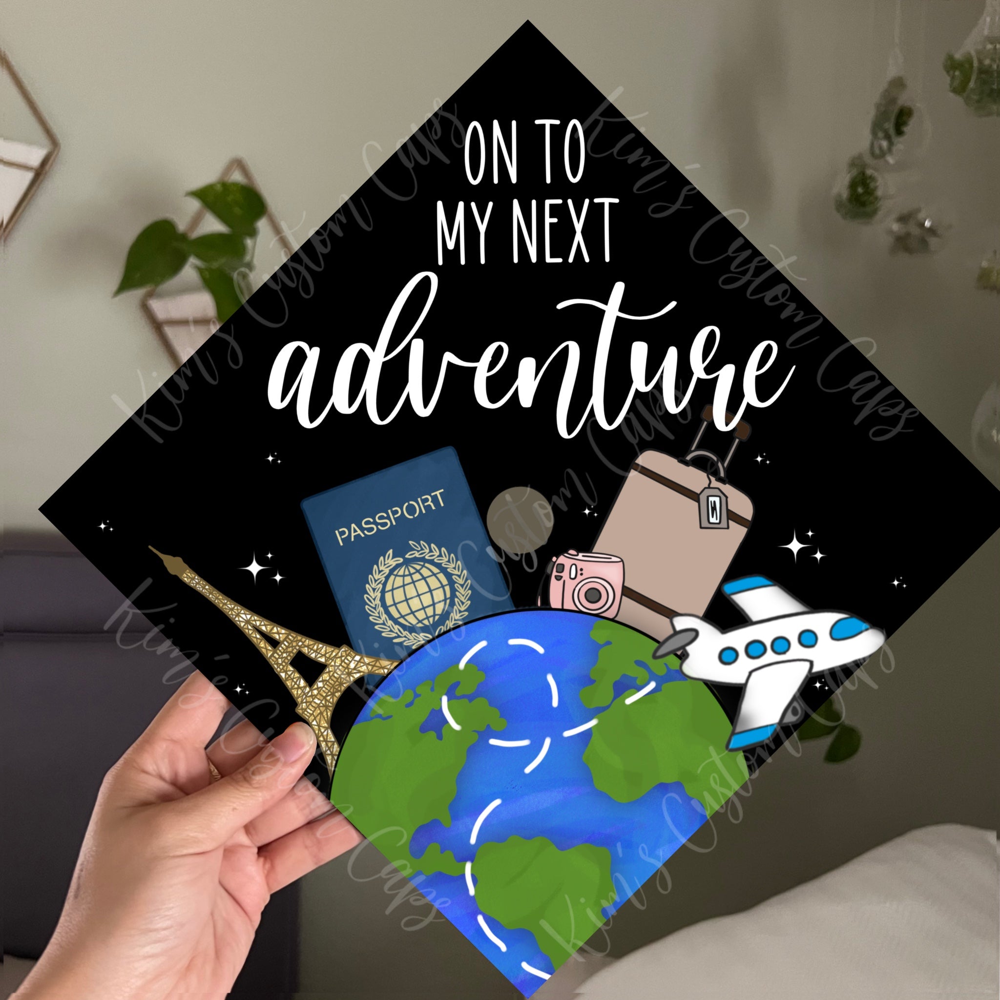 Premade Travel Themed Printed Graduation Cap Topper