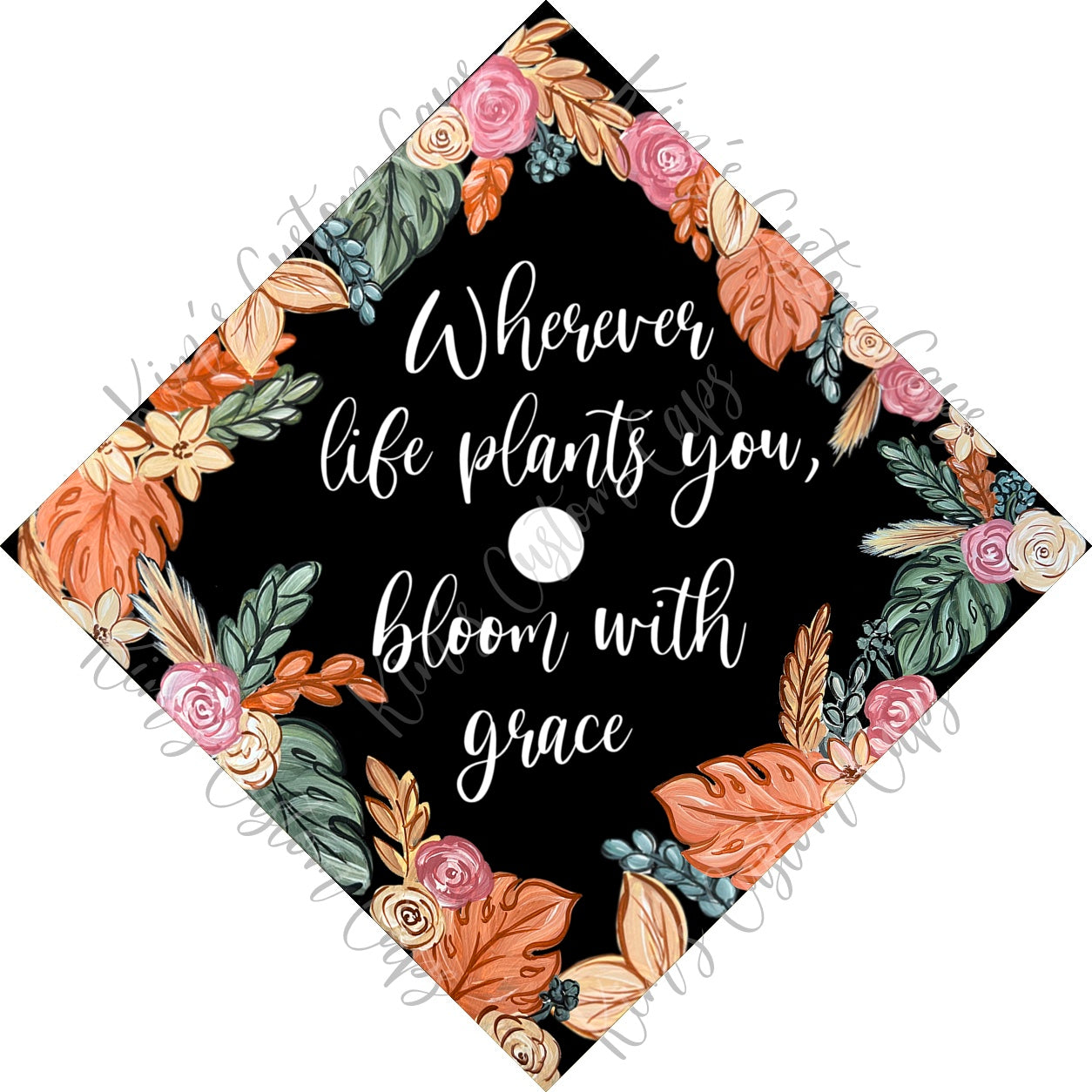 Premade Printed Floral Plant Graduation Cap Topper