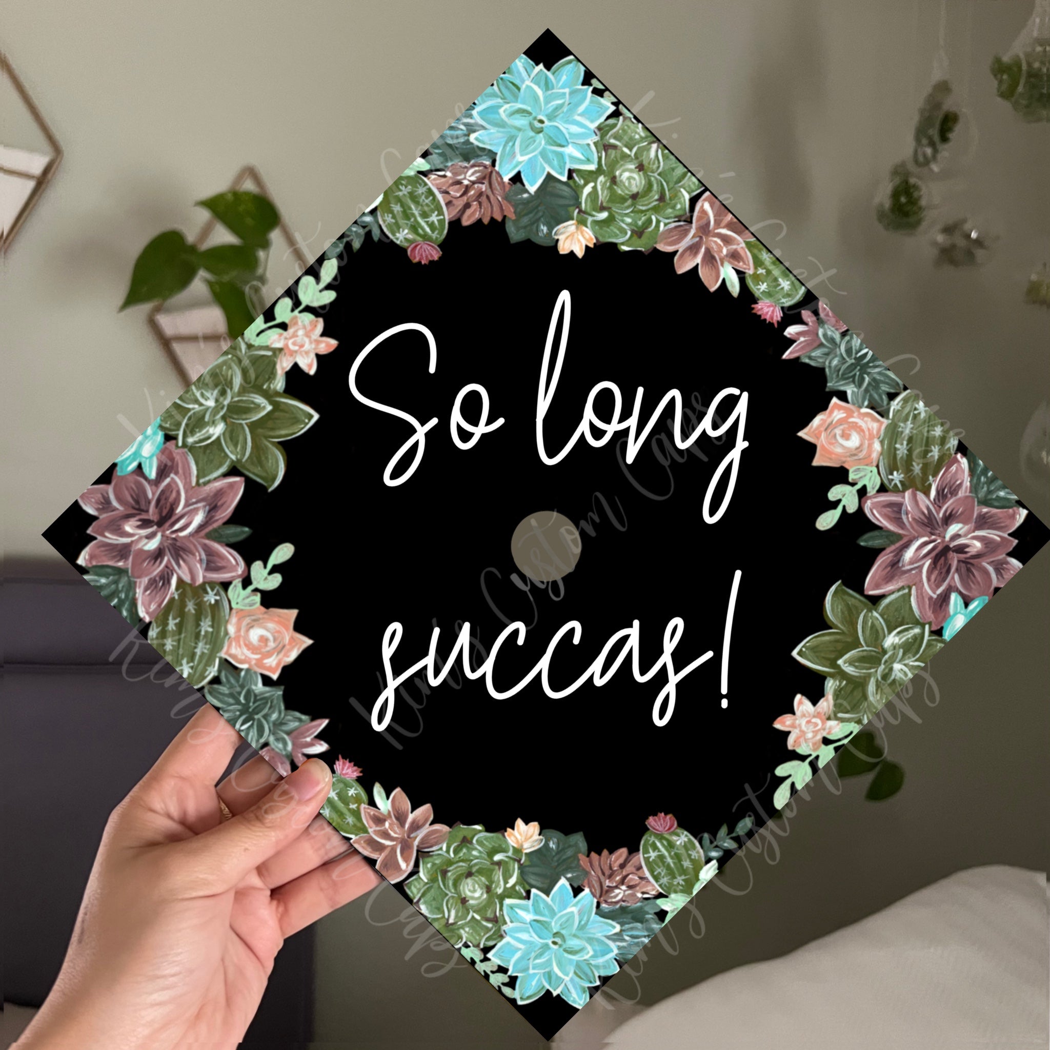 Premade Printed Succulent Plant Graduation Cap Topper